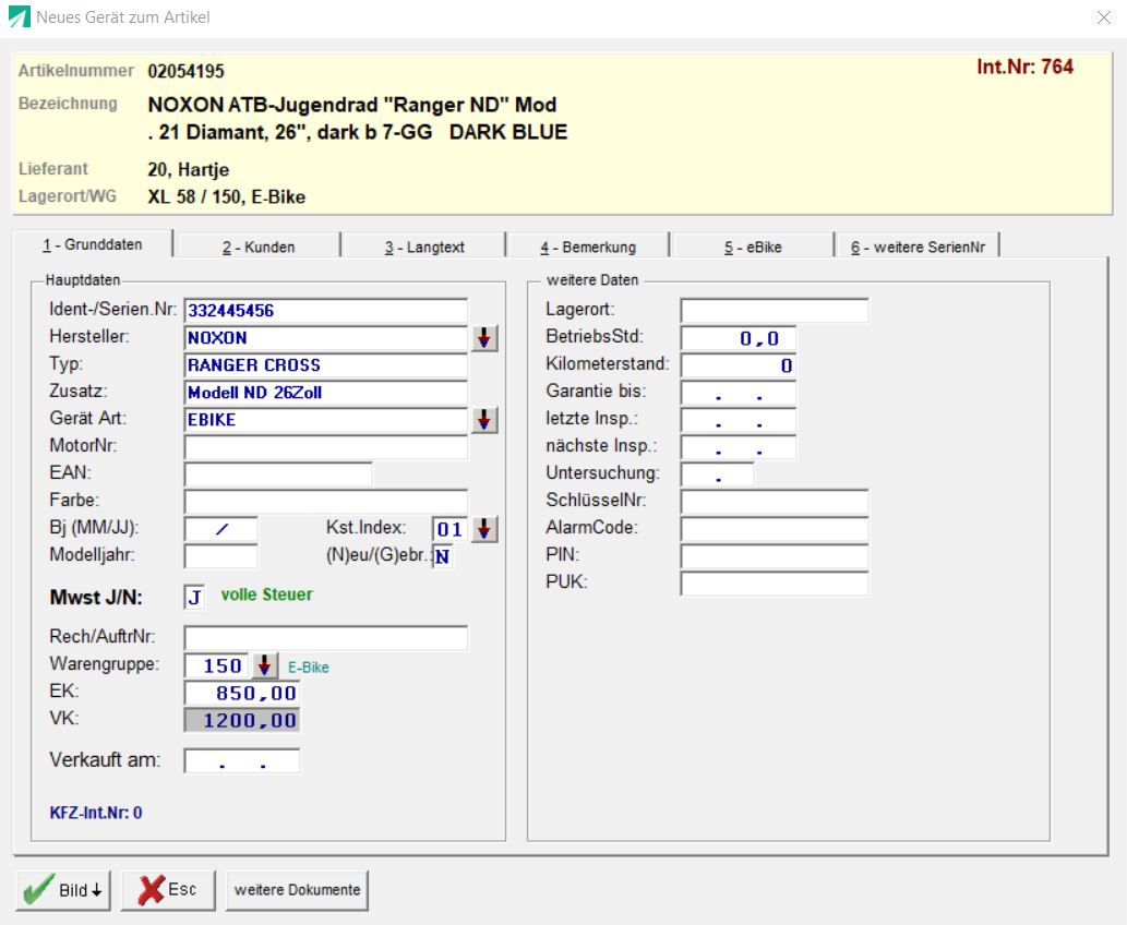 Bearbeiten/Anzeigen Artikel