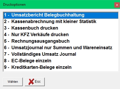 Umsatzjournal Verkäufe (KFZ,Werkstatt,Kasse)